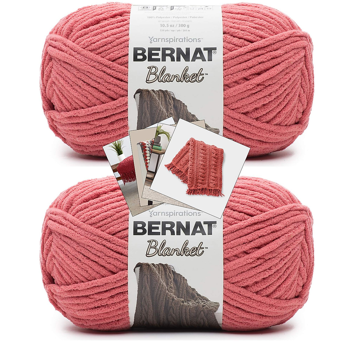 Bernat Blanket Yarn - Big Ball (10.5 oz) - 2 Pack with Pattern Cards in Color (Terracotta Rose)