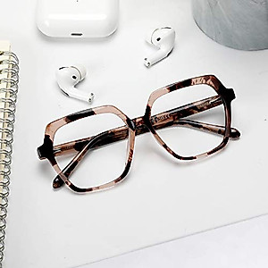 REECKEY Blue Light Glasses for Women, Computer Glasses Women Blue Light Blocking, Oversized Blue Light Filter Glasses, Gaming Glasses, Anti Blue Light Glasses, Square Eye Glasses (Pattern)