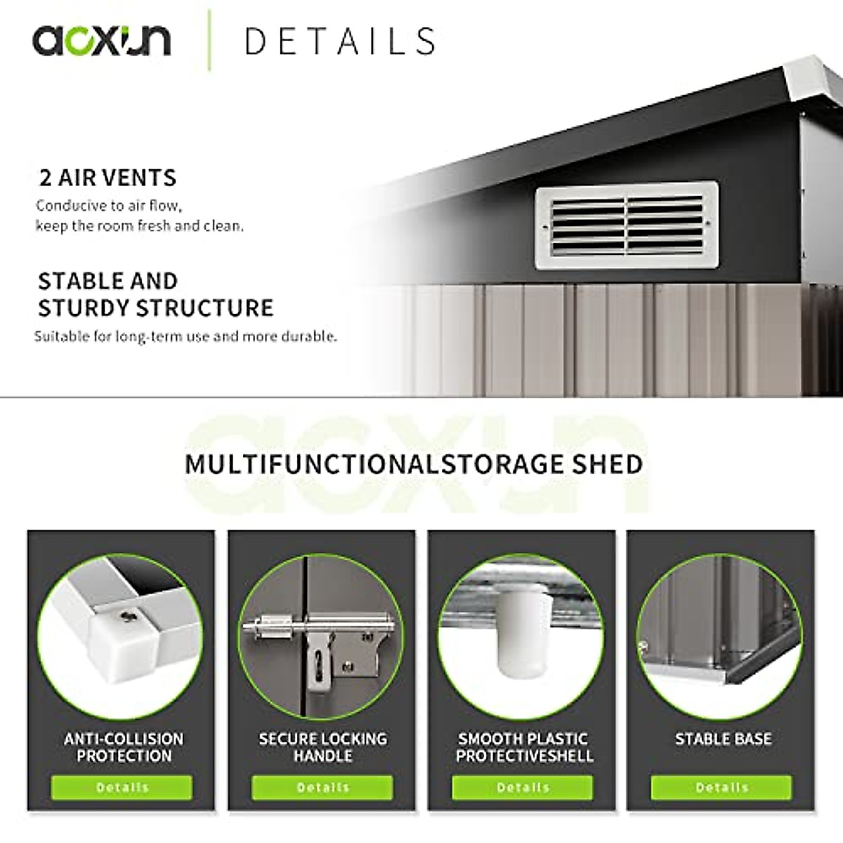 Aoxun 3.1 x 5.6 FT Outdoor Storage Shed - Storage Sheds Galvanized Metal Shed with Air Vent and Door, Tool Storage Backyard Shed Bike Shed, Tiny House Garden Tool Storage Shed for Backyard Patio Lawn