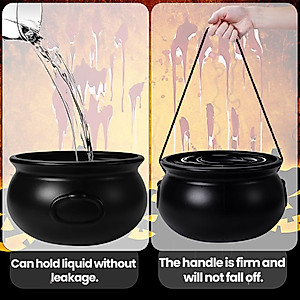 DIYDEC 12.6" and 7.4" Package Halloween Large Cauldron, 2pcs Black Plastic Witch Cauldron Kettle Halloween Pot Candy Holder for Halloween & St. Patrick’s Day Party Favors Decor