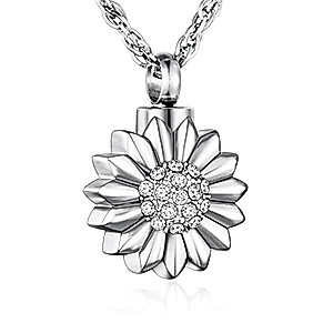 XIUDA Sunflower Cremation Urn Necklace for Ashes Keepsake Cremation Jewelry for Human Ashes Stainless Steel Ashes Holder with Flower