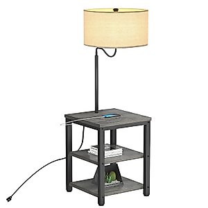 ANTLUX Floor Lamp with Side Table - USB Charging Port, Power Outlet End Table and Lamp, Modern Bedside Nightstand with Industrial Floor Light for Living Room, Bedroom, Edison LED Bulb, Gray