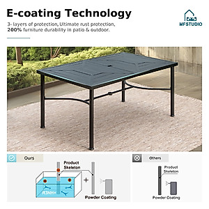 MFSTUDIO 8 Pieces Patio Umbrella Dining Sets, with 6 Swivel Chairs, 1 Stamped Rectangular and 1 x 13 Ft Beige Umbrella (Base Not Included), All Weather Heavy Duty Black Frame, Outdoor Furniture for 6