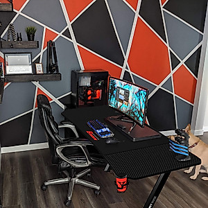 VITESSE 55 Inch Ergonomic Gaming Desk, Z-Shaped Office PC Computer Desk with Large Mouse Pad, Gamer Tables Pro with USB Gaming Handle Rack, Stand Cup Holder&Headphone Hook (Black, 55 inch)