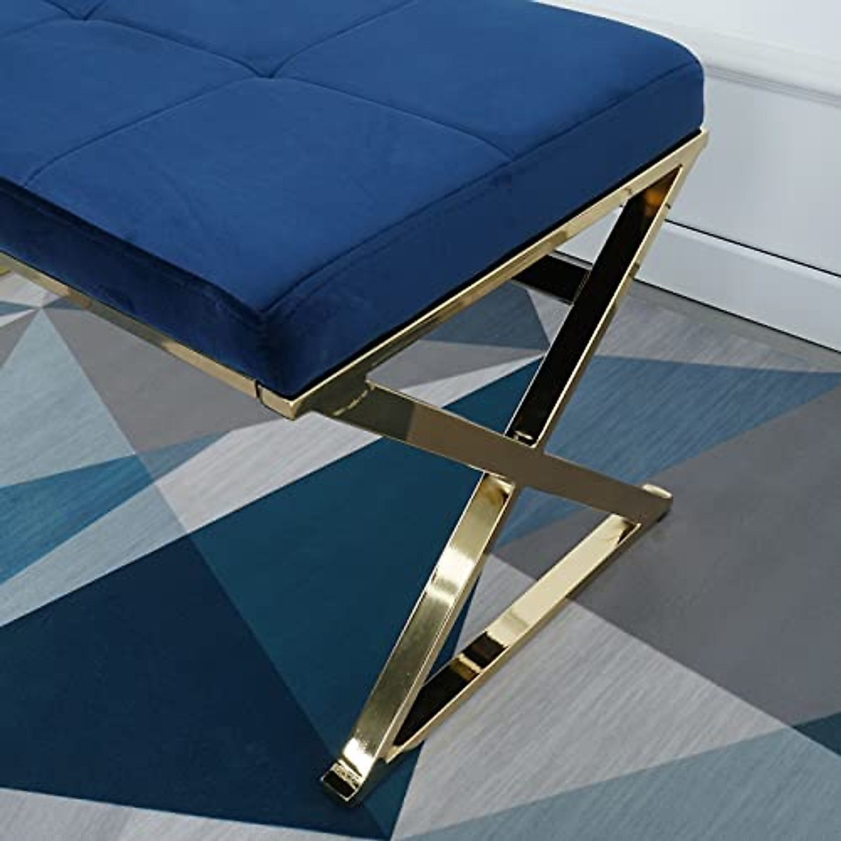 GYZAD Modern Sofa Bench Bench-Dining Room Bench-with Stainless Steel and Velvet Ottaman,Bench Chair,Benches for Bedroom,Livingroom,Metal,Gold Plated Legs,Blue