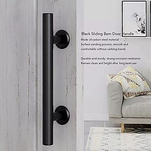 Sliding Barn Door Handle, Carbon Steel Sliding Glass Door Pull Handle Black Barn Door Handle and Flush Finger Pull with Lock Hook Latch Sets for Barn Doors, Cabinet, Garages, Wardrobes