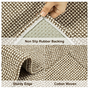 Uphome Boho Bathroom Rugs, 2x3 Washable Small Area Rug for Entryway Indoor, Farmhouse Rubber Backing Braided Cotton Throw Rugs Low Pile, Indoor Tan Front Door Mat for Porch Kitchen Bedroom Entrance