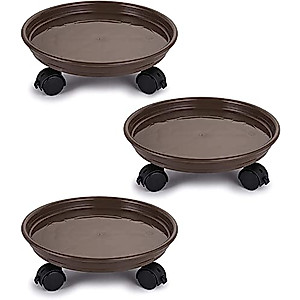 Fasmov 3 Pcs Plant Pallet Caddy Plant Stand Round Flower Pot Mover, Plant Pot Pallet Dolly Caster with Universal Wheels (Brown)