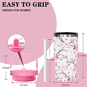 Hachishun 20 oz Cherry Blossom Tumbler with Handle Tumblers with Flip Straw and Top Handle Stainless Steel Coffee Mug Cherry Blossom Cup