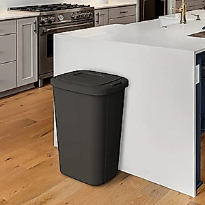 AtPRd Solid Color 13.3 Gal Touch Top Plastic Trash Can, Spring Loaded Lid Garbage Bin for Kitchen,Home, Bedroom, Bathroom,Office & Slim Space-Saving, Black