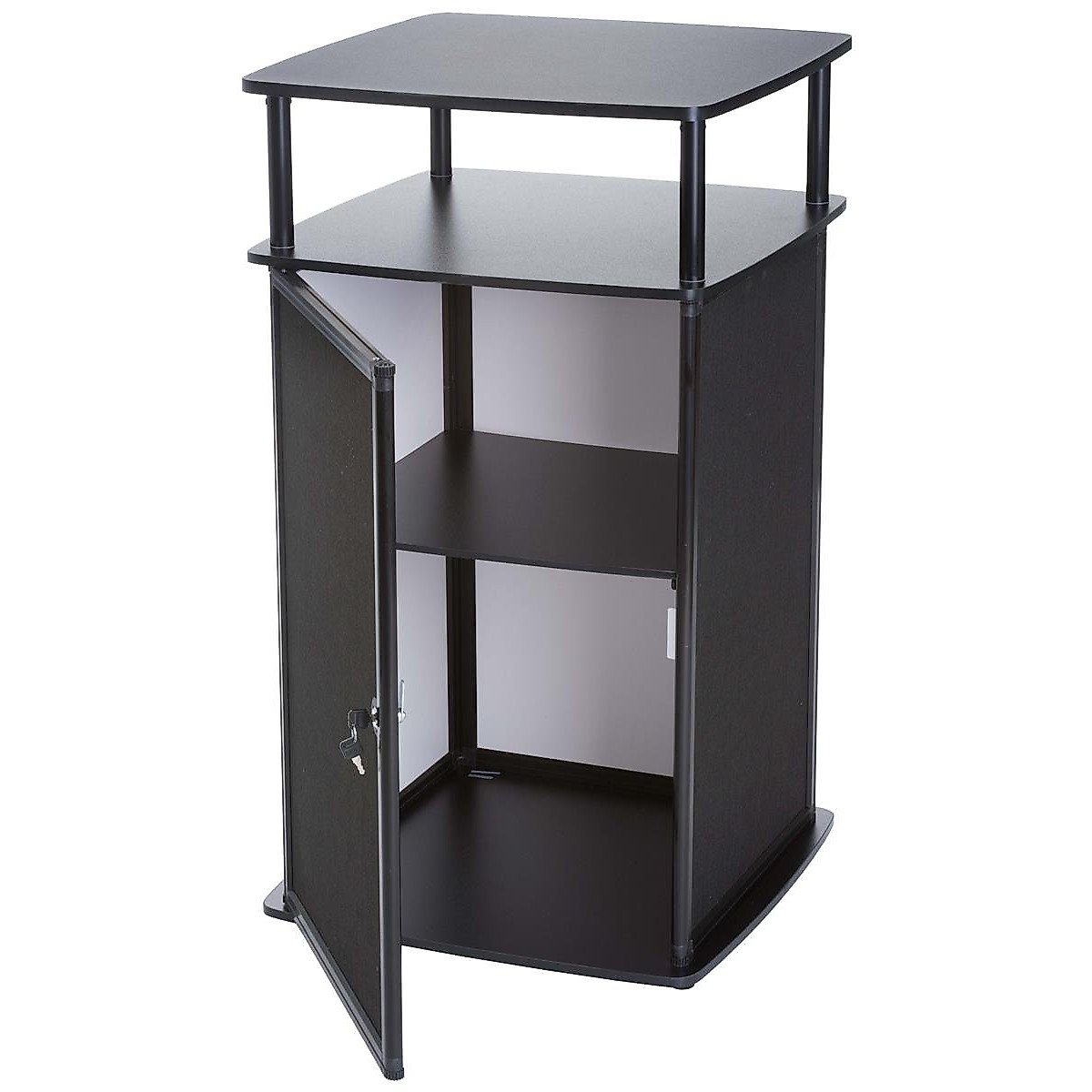 Displays2go Portable Trade Show Counter with Travel Bag, Locking Compartment - Foldable Booth Display Counter for Events - Black (LCTCNTBLK)