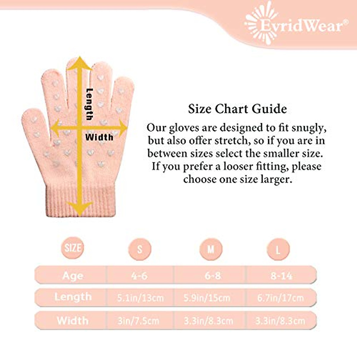 Evridwear Boys Girls Magic Stretch Gripper Gloves 3 Pair Pack Assortment, Kids One Size Winter Warm Gloves Children (6-8Years, 3 Pairs Heart Printing)