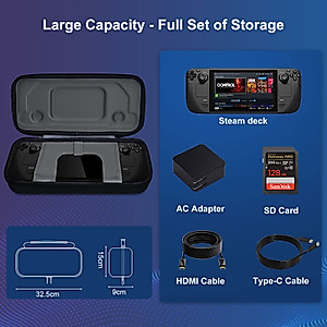 SIKROFEGEN Carrying Case Compatible with Steam Deck, Protective Hard Shell Carry Case Built-in AC Adapter Charger Storage, Portable Travel Carrying Case Pouch for Steam Deck Console & Accessories