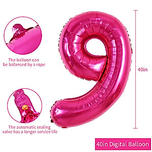 TONIFUL 40 Inch Hot Pink Large Numbers Balloon 0-9 Birthday Party Decorations,Foil Mylar Big Number 9 Balloon Digital 9 for Birthday Party,Wedding, Bridal Shower,Engagement,Graduations,Anniversary