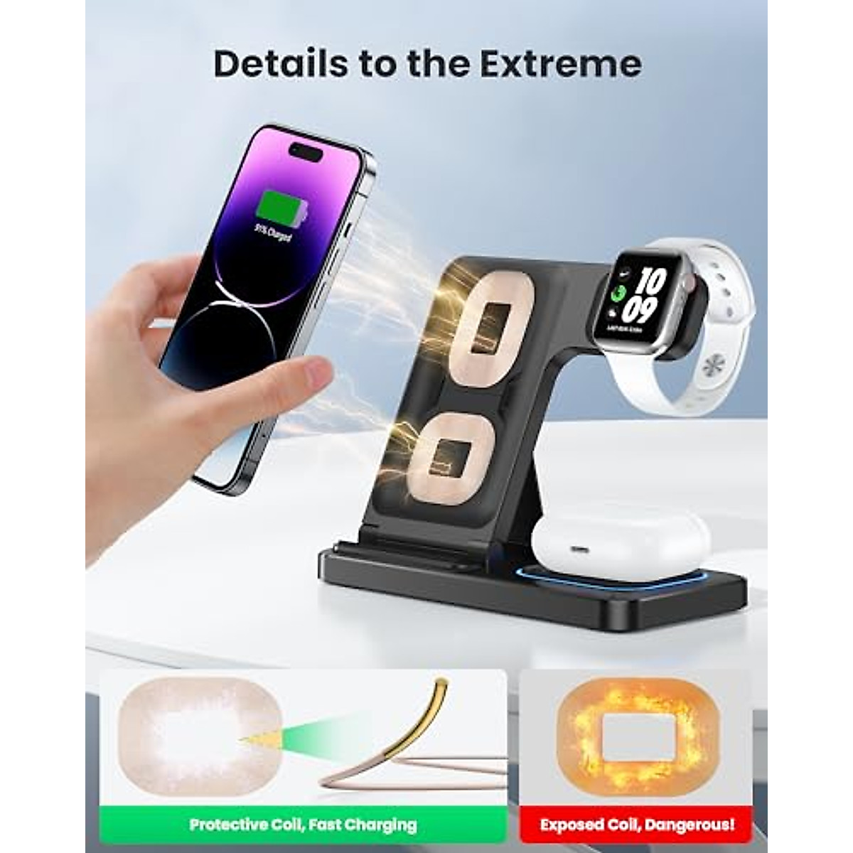 DUMTERR 3 in 1 Wireless Charger for iPhone 15/14/13/12,Wireless Charging Station for Apple Devices, Charging Stand for Apple Watch Series, for AirPods