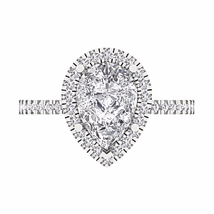 Clara Pucci 2.38 Ct Pear Cut Clear Simulated Diamond 14K White Gold Halo Solitaire with Accents Engagement Anniversary Ring Size 9.75