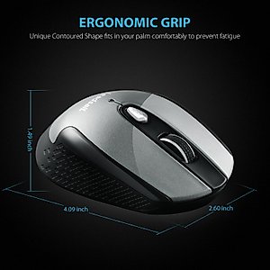 LeadsaiL Wireless Computer Mouse, 2.4G Portable Slim Cordless Mouse Less Noise for Laptop Optical Mouse with 6 Buttons, USB Mouse for Laptop, Deskbtop, MacBook (Grey)
