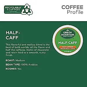 Green Mountain Coffee Roasters Half Caff, Single-Serve Keurig K-Cup Pods, Medium Roast Coffee Pods, 32 Count