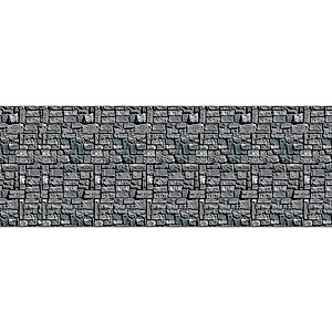Beistle Brick Stone Wall Photography Backdrop Textured Look Photo Op Background for Weddings-Halloween Party Decorations, 4' x 30', Gray/Black