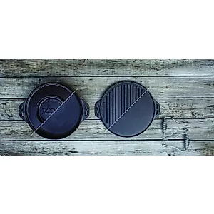 Lodge Cast Iron Cook-It-All Kit. Five-Piece Cast Iron Set includes a Reversible Grill/Griddle 14 Inch, 6.8 Quart Bottom/Wok, Two Heavy Duty Handles, and a Tips & Tricks Booklet.