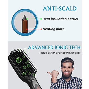 Beard Brush Straightener, Fast Heated Beard Brush Kit Heating Setting Electrical Beard Straightener for Men Anti-Scald Heated Comb Portable Beard Straightening Comb