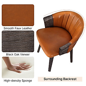 Art Leon Desk Chair No Wheels, Mid Century Modern Swivel Accent Chair, Faux Leather Upholstered Home Office Desk Chair with Wood Legs, Brown/Black Oak