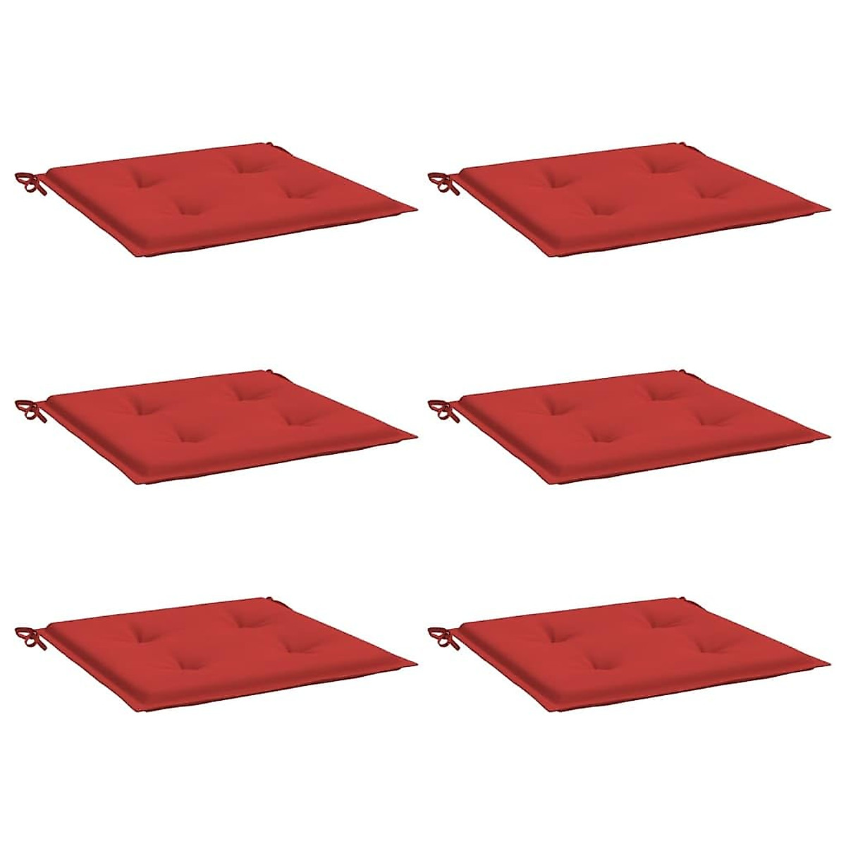 vidaXL Outdoor Garden Chair Cushions - Set of 6, Red, Oxford Fabric, Comfortable Seat Cushions with Securing Ropes, 19.7"x19.7"x1.2"