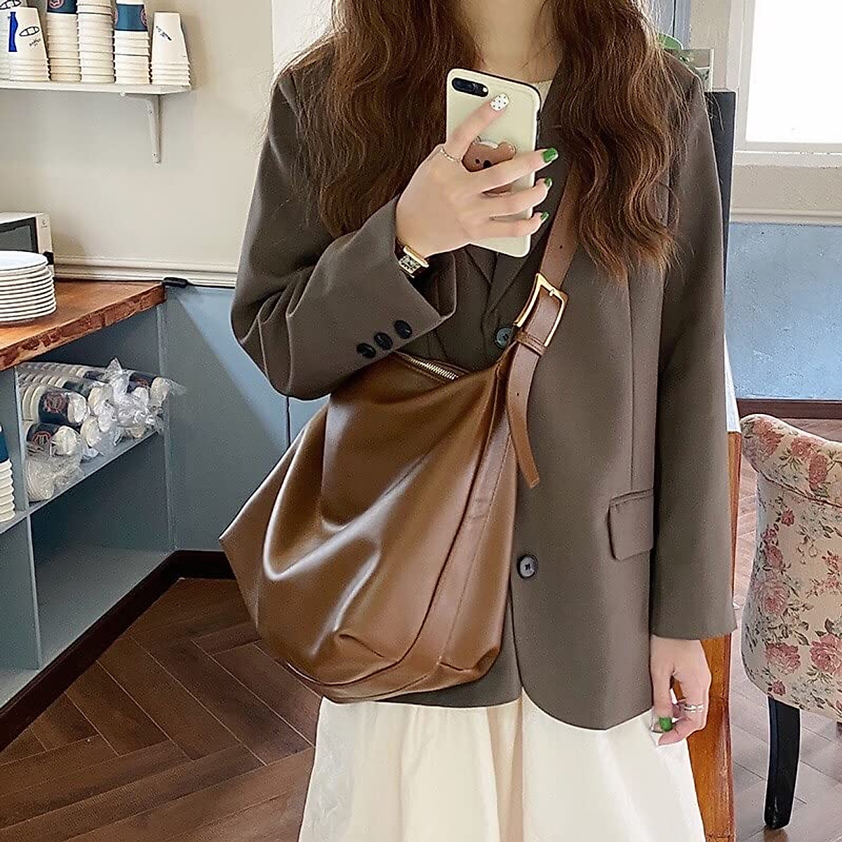 Montana West Large Shoulder Bag for Women Soft Vagen Leather Oversize Hobo Purse Ladies Tote Travel Bag,MWC-109BR