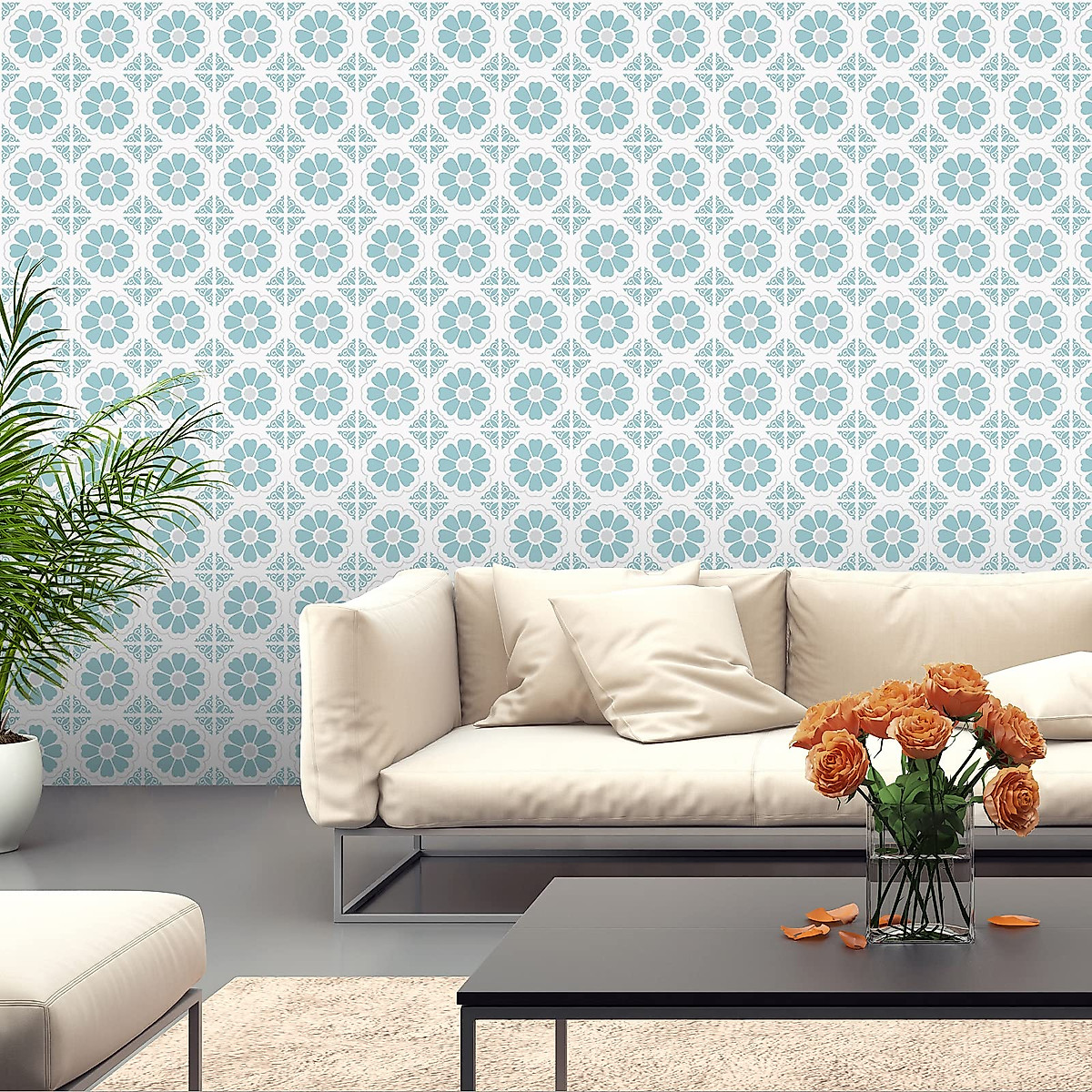 Peel & Stick Floor Tiles Vinyl Flooring 8"x8", Suitable for Wall, Floor, Kitchen, Bathroom, Pet House 10 Sheets (8x8 inches, Tamensa Encaustic, 10)