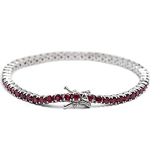 3 MM Round Cut Natural Red Ruby Tennis Bracelet 925 Sterling Silver July Birthstone Wedding Jewelry Love and Friendship Gift For Girlfriend Gift Christmas Gift For Her (Rose Gold Rhodium Plated Silver, 7.5 Inches)