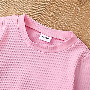 Melaogoy Toddler Baby Girl Clothes Outfit Long Sleeve Sweatsuit Set Solid Top+Pants+Hat 3PCS(2-3T Pink)