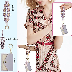 BIHRTC Boho Macrame Keychain Multicolor Daisy Bracelet Wrist Lanyard with Wallet Lipstick Holder Handmade Durable Floral Lanyard Car Key Keyring Wrist Key Chain for Women Girls