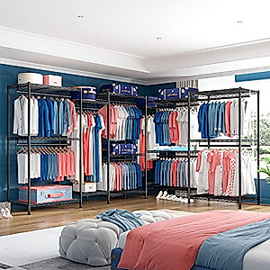 Raybee Clothes Rack, Heavy Duty Clothing Racks for Hanging Clothes 830 LBS Metal Clothes Racks for Hanging Clothes Wire Garment Rack Free Standing Closet Portable & Sturdy 74.8”Wx17.7”Dx76.8”H Black