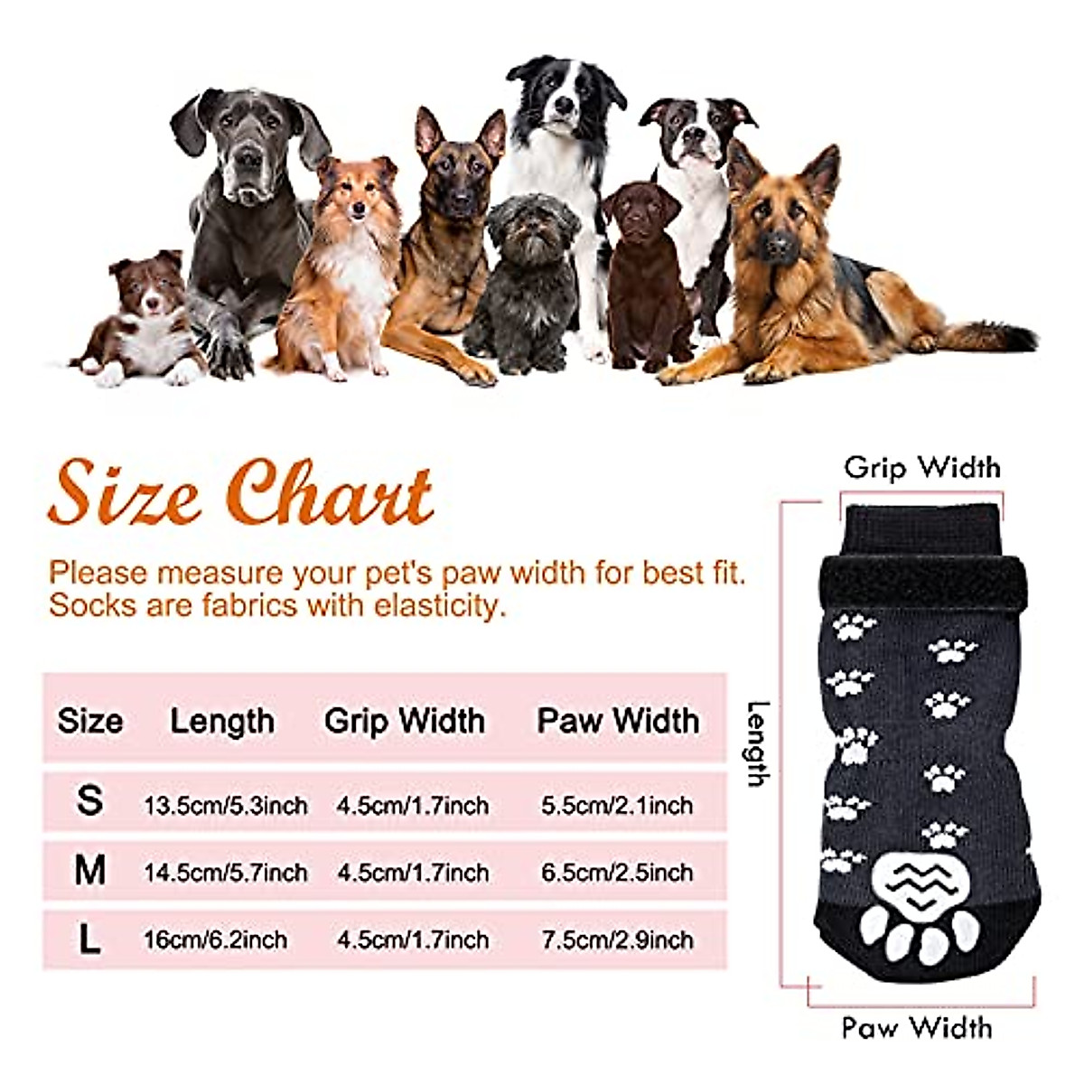 Rypet Anti Slip Dog Socks 3 Pairs - Dog Grip Socks with Straps Traction Control for Indoor on Hardwood Floor Wear, Pet Paw Protector for Small Medium Large Dogs L