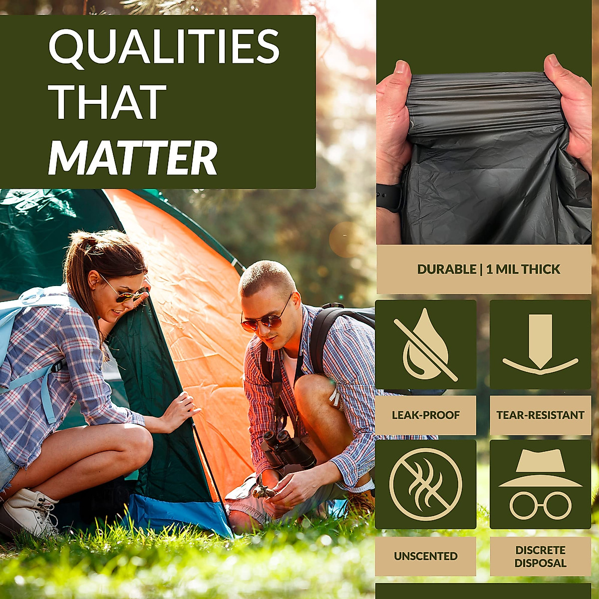 Reli. (12 Count) Portable Toilet Bags Compostable (8 Gallon - 1 Mil Thick) | Camping Toilet Bags | ASTM D6400 | Use for Portable Commode, Camp, Travel, Hiking (Black)