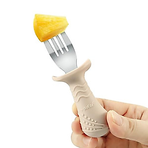 PandaEar Baby Toddler Fork and Spoon Utensil Set, 6 Pack Silicone Stainless Steel Silverware Spoon Fork for Babies Toddler, BPA Free with Silicone Holding Anti-Choke Design (Blue&Green&Light Tan)