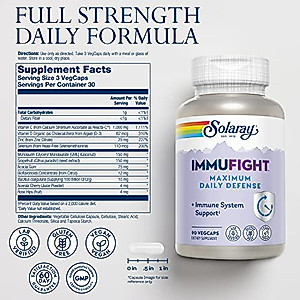 SOLARAY Immufight Maximum Daily Defense, All Day Immune Support, Vitamin C, Vitamin D, Zinc, Probiotics, Monolaurin, Acerola & More, Vegan & Gluten Free, 60 Day Guarantee, 30 Servings, 90 VegCaps