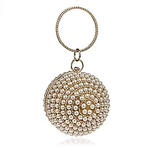 Tngan Womens Evening Bag Round Ball Wedding Handbag Artificial Pearl Purse Golden