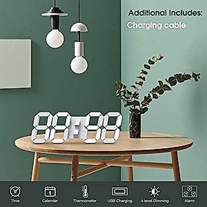 EDUP HOME 15" Large 3D LED Digital Wall Alarm Clock with Remote Control, LED White Light Nightlight Decor Clocks with Multi-Levels Brightness/Time/Date/Temperature Display, for Kitchen Bedroom Office