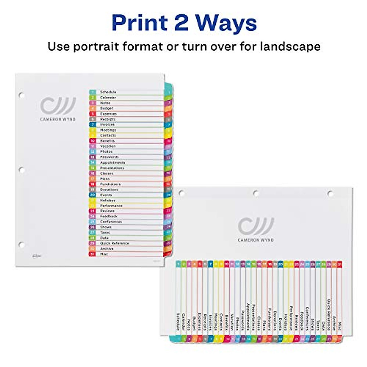 Avery 31-tab Dividers for 3 Ring Binders, Customizable Table of Contents, Multicolor Tabs, 1 Set & 12 Tab Dividers for 3 Ring Binders, Customizable Table of Contents, Multicolor Tabs, 1 Set (11843)