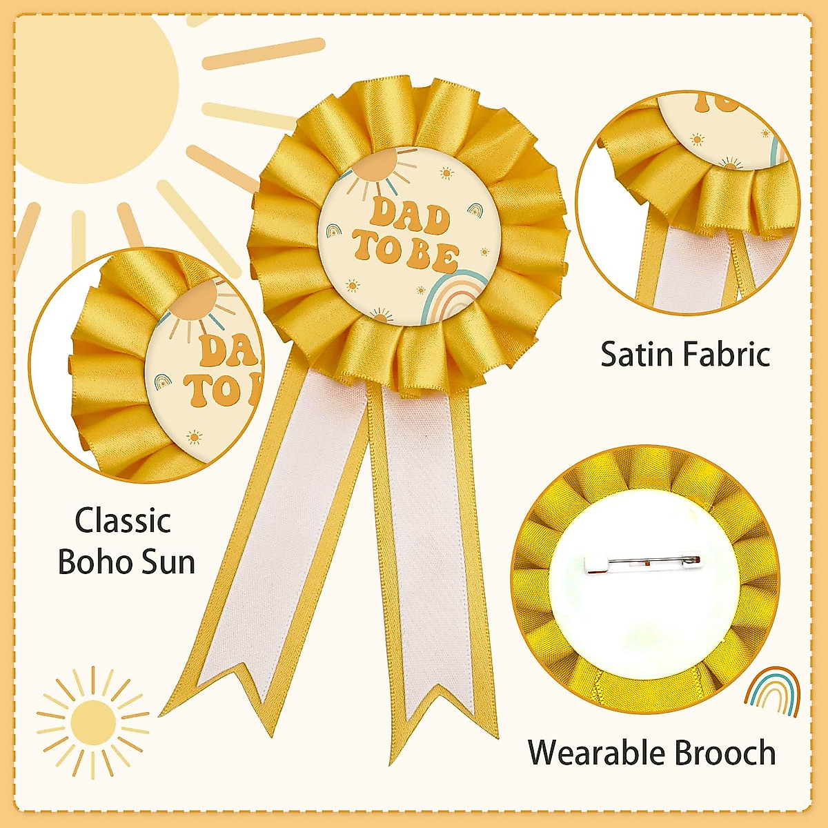 Lopeastar Here Comes the Son Baby Shower Decor Mom to Be Sash Dad to Be Corsage Set, Boho Sun Mommy to Be Sash Baby Shower Sash Set Party Decorations