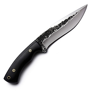 GCS Handmade Micarta Handle D2 Tool Steel Tactical knife Hunting Knife Camp Knife with leather sheath Full tang blade designed for Hunting & EDC GCS 240 (Black Handle)