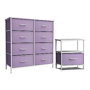 Sorbus Kids Dresser with 8 Drawers and 1 Drawer Nightstand Bundle - Matching Furniture Set - Storage Unit Organizer Chests for Clothing - Bedroom, Kids Rooms, Nursery, & Closet (Purple)