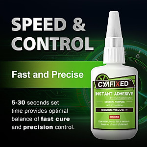 Strong Cyanoacrylate (CA) Super Glue by CYAFIXED - 4 Oz Value Pack -"All Purpose" Medium Viscosity Adhesive, Instant Bonding Glue for General Home Repair, Ceramics, Wood, Glass, Plastics and More