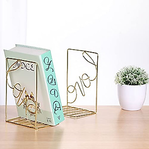 Bookends Gold , Decorative Metal Book Ends Supports for Shelves (1 Pair) (Gold)
