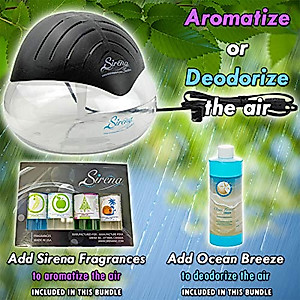 Sirena Twister Premium Pack (Black) Including Ocean Breeze Deodorizer and Fragrance Oils- Water Filter Air Freshener For Home and Office - Essential Oil Aroma Diffuser With LED Night light
