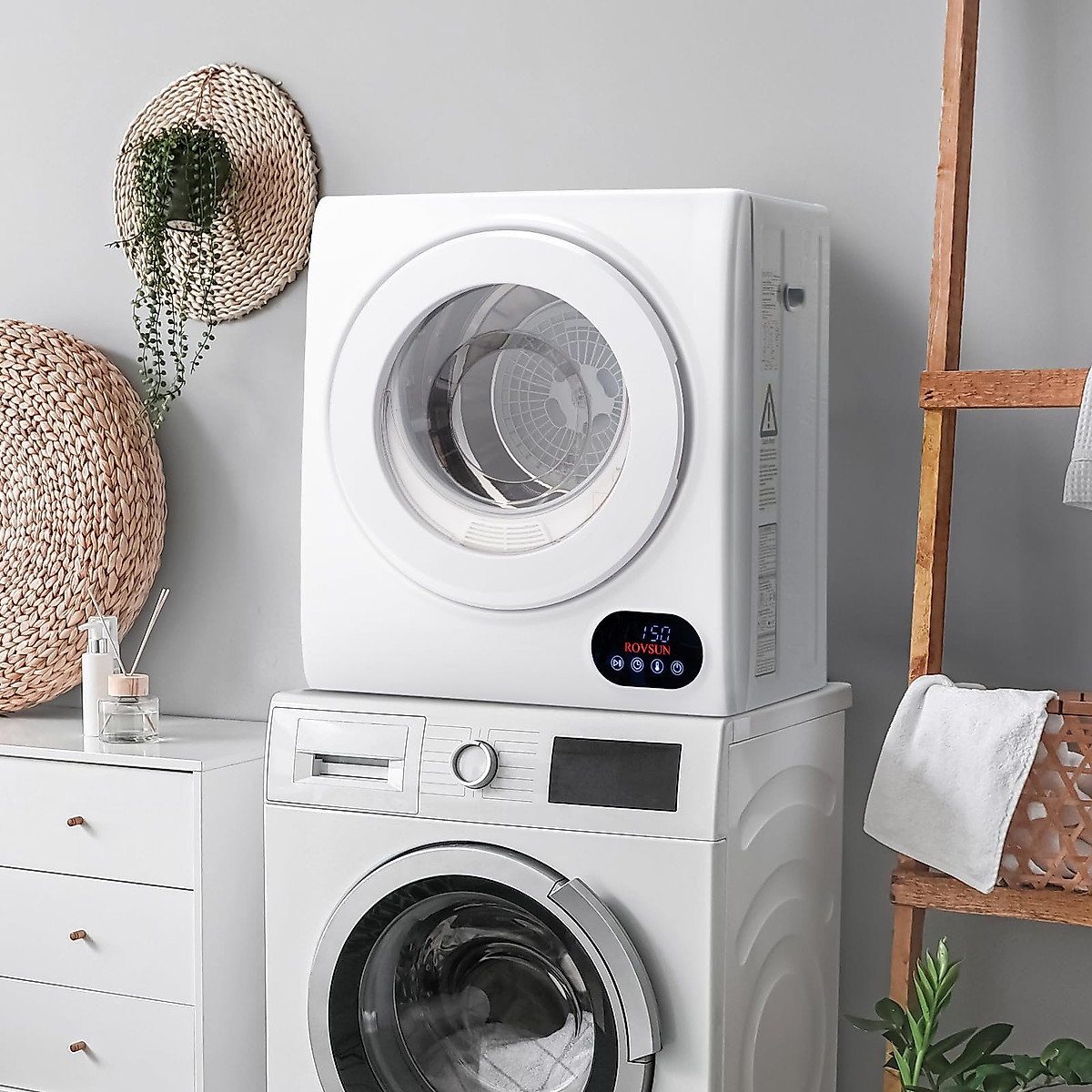 ROVSUN 110V Portable Clothes Dryer, 850W Fast Drying Front Load Laundry Tumble Dryer Machine with Stainless Steel Tub & High End LCD Touch Panel for Home Apartment Dorm