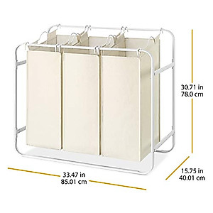 Whitmor Retro Triple 3 Removable Bags-White & Canvas Laundry Sorter, White/Canvas