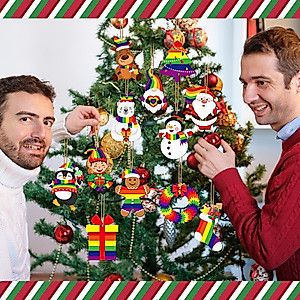 Soaoo 48 Pcs Christmas LGBT Pride Wood Hanging Ornaments Rainbow Pendant LGBTQ Ornaments Gay Pride Wooden Holiday Decorations Rainbow Slices Tags for Pride Party Christmas Tree Decor, 12 Styles