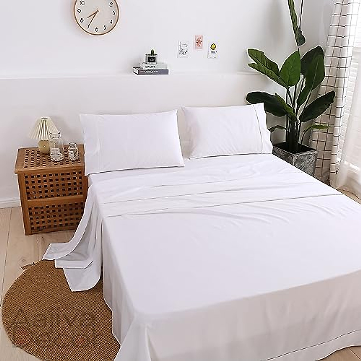 AAJIVA DECORE - 100% Egyptian Cotton Durable Bed Sheets- 600 Thread Count 4 Piece King Size White Sheet Set Sateen Weave Long Staple Cotton Bedding Hotel Fits Upto 16" Mattress White